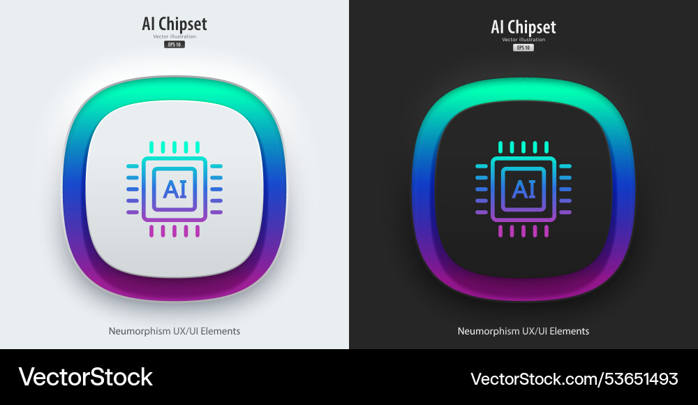 Ai processor chip icon a set of buttons Royalty Free Vector