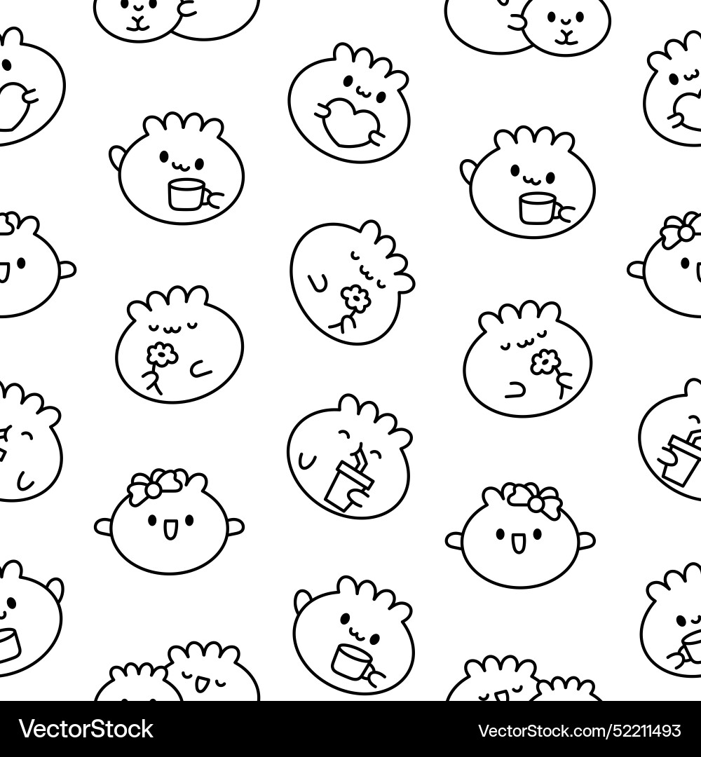 Cute kawaii smiling dim sum coloring page Vector Image