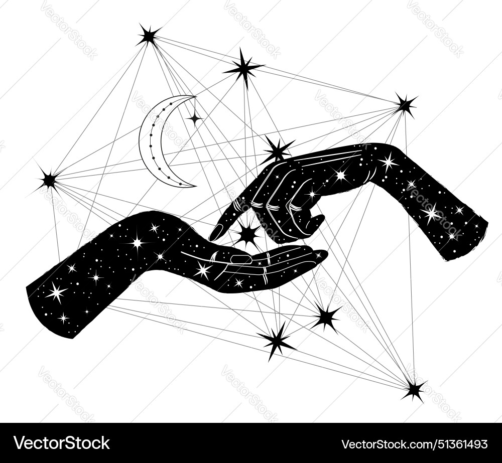 Hand drawn with hands of witch Royalty Free Vector Image