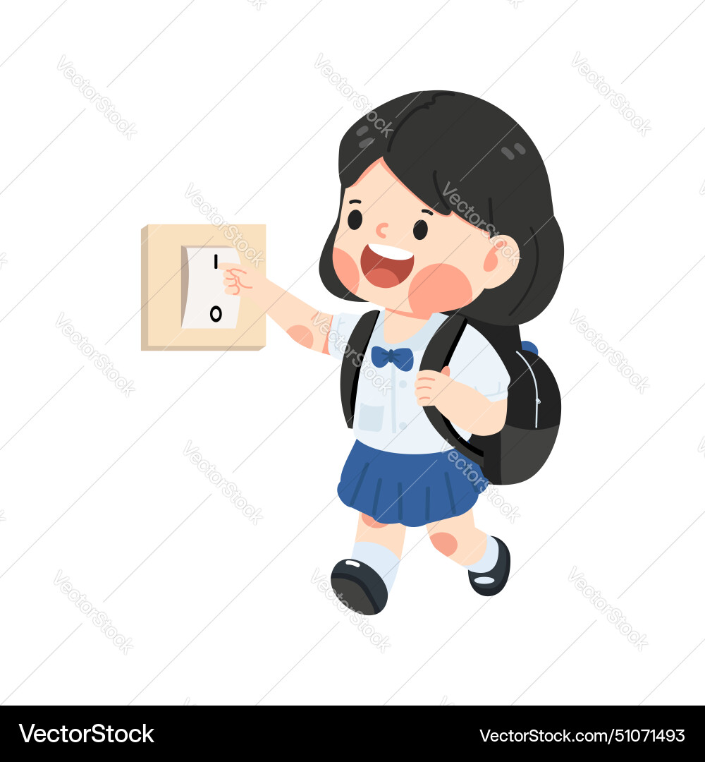 Kid girl saving power-turning off lights Vector Image