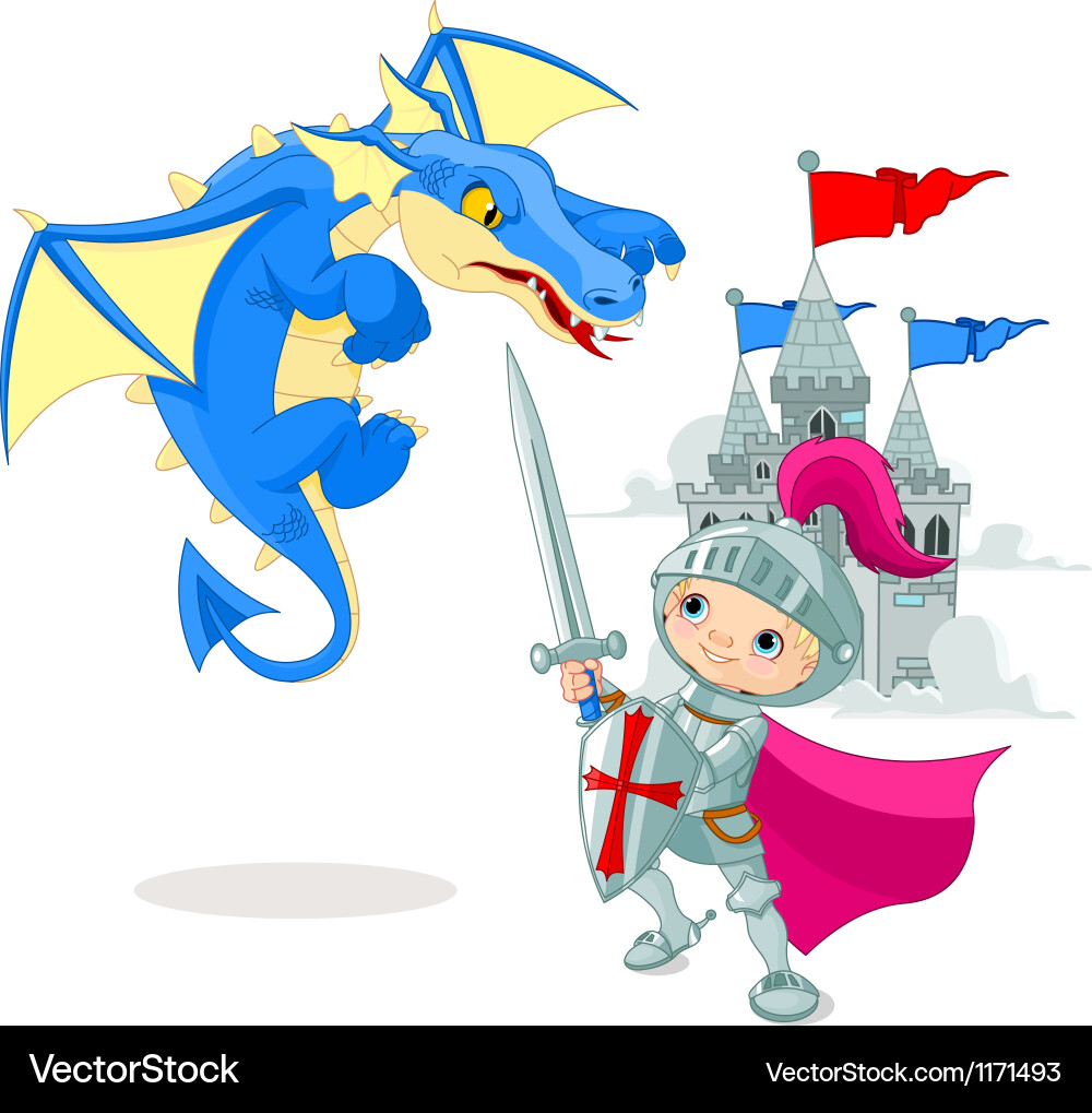Knight fighting a dragon Royalty Free Vector Image
