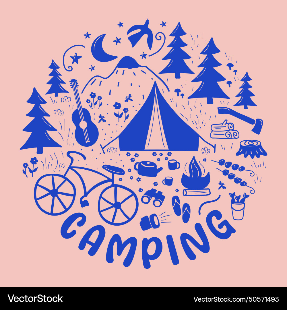 Monochrome badge camping activities Royalty Free Vector