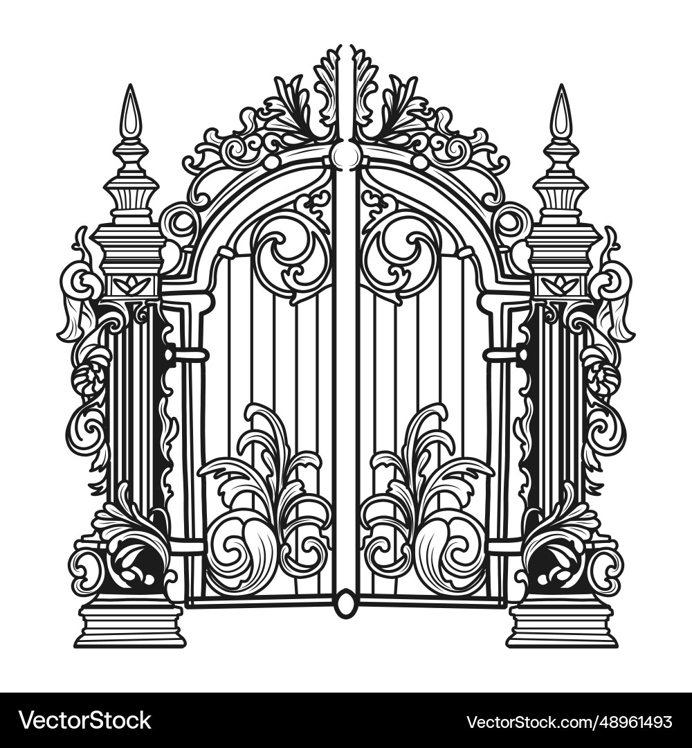 Ornate Metal Gates Drawing Royalty Free Vector Image