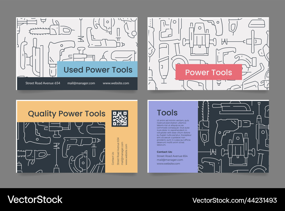 Power tools shop service business card set line Vector Image