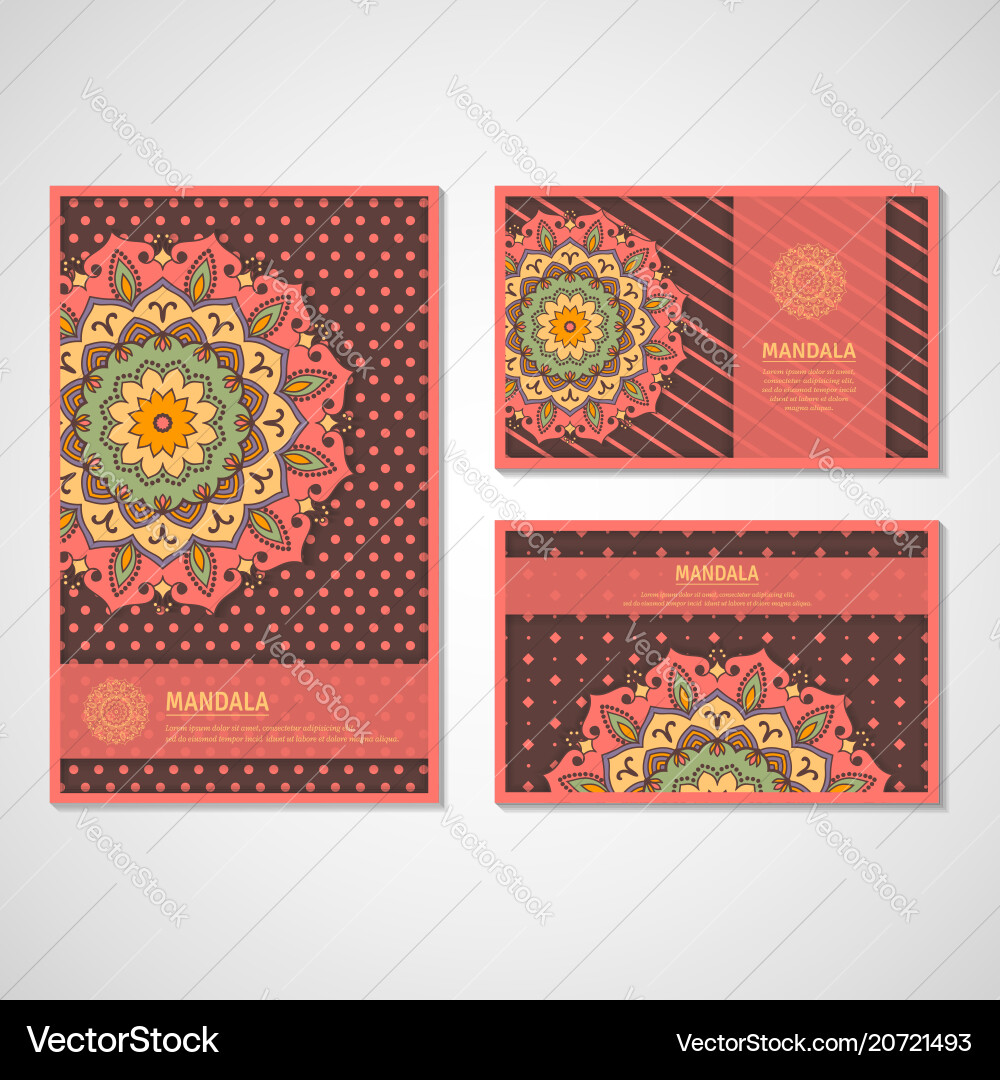Set of cards with mandala Royalty Free Vector Image
