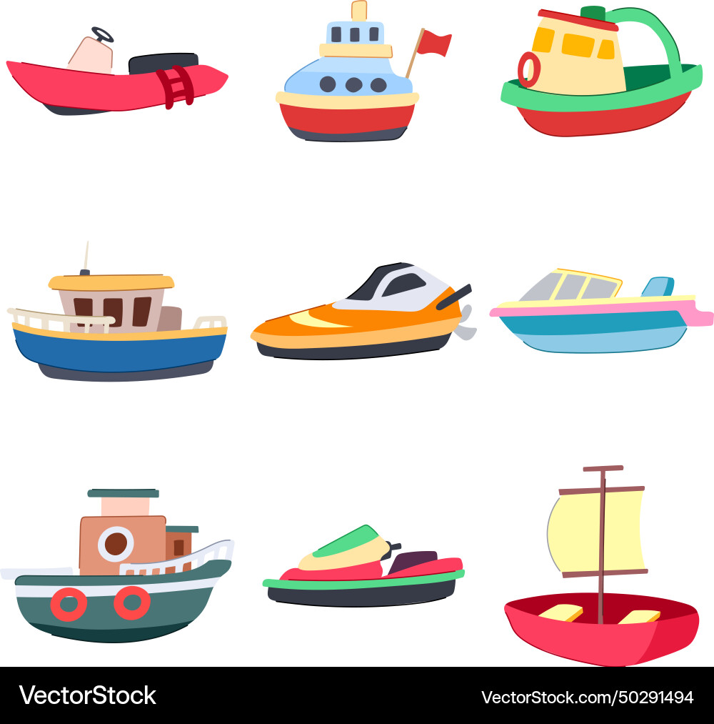 Boat toy set cartoon Royalty Free Vector Image