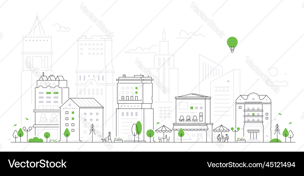 Cityscape with modern architecture - thin line Vector Image