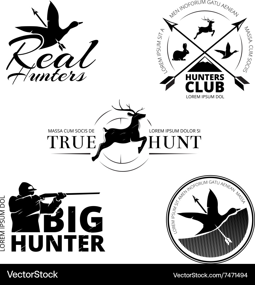 Hunting club labels logos emblems set Royalty Free Vector