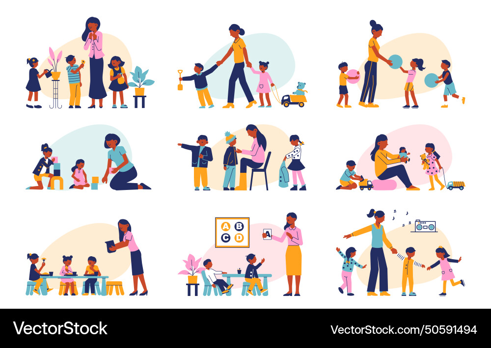 Kindergarten flat set Royalty Free Vector Image