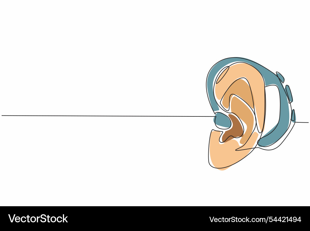 Single one line drawing ear attached to hearing Vector Image