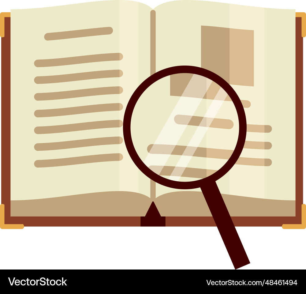 Studying flat icon color book with magnifying Vector Image