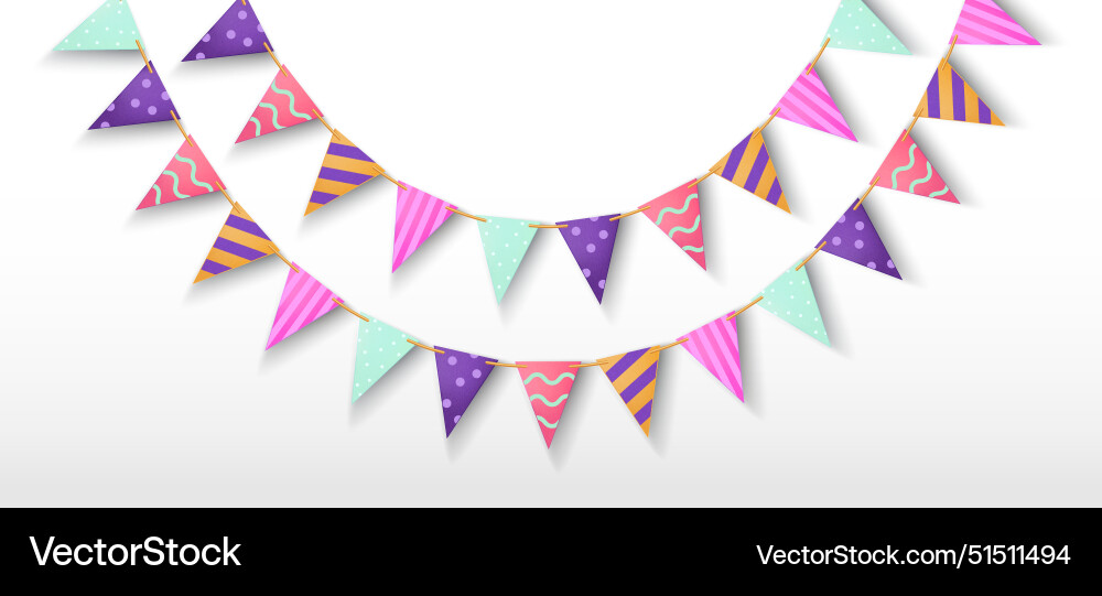Triangle party garland with ornaments Royalty Free Vector