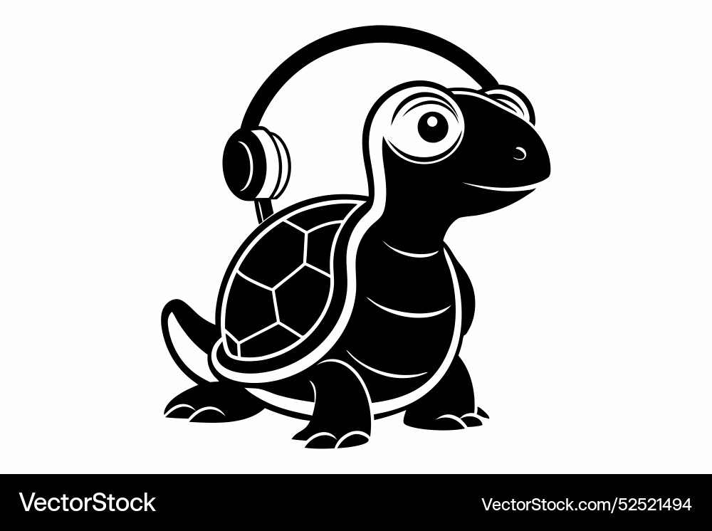 Turtle listing music with headphone t Royalty Free Vector