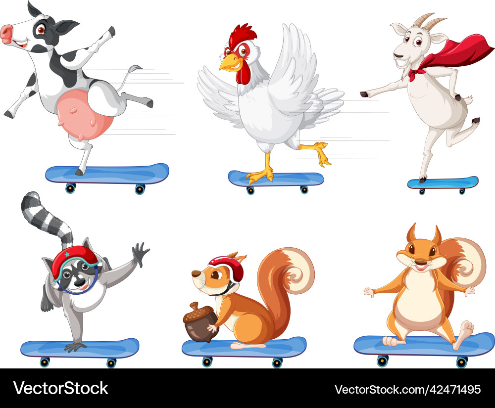 Animals playing skateboard on white background Vector Image