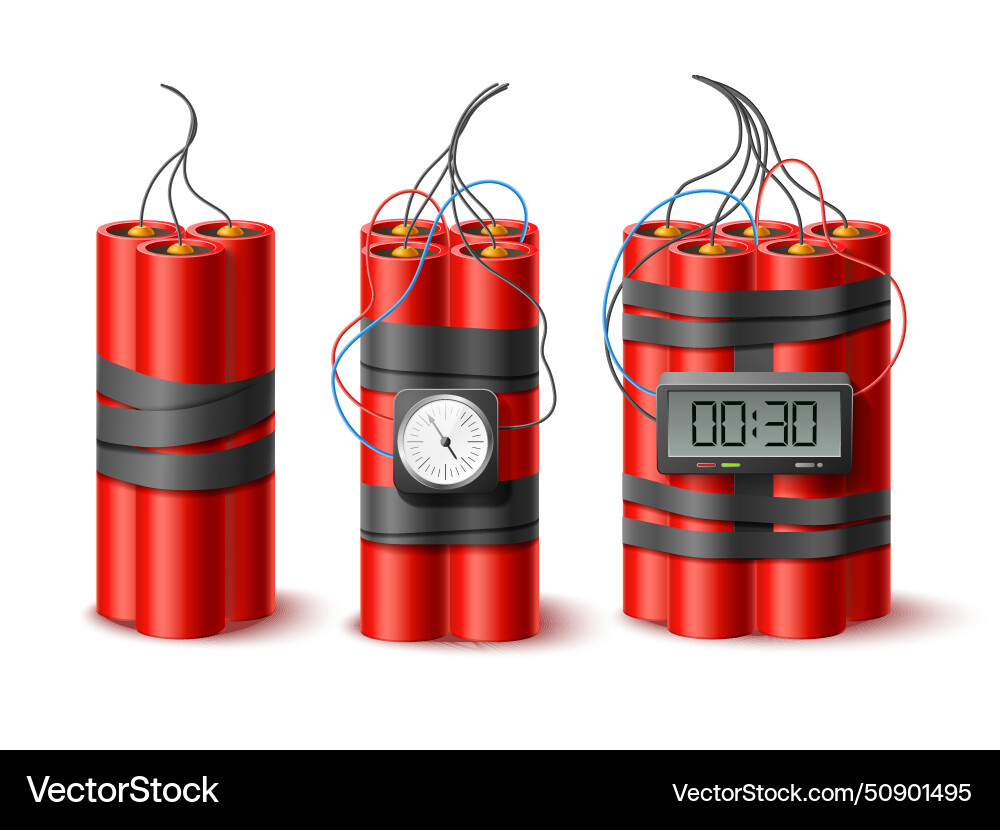 Realistic dynamite firecrackers bundles with wick Vector Image