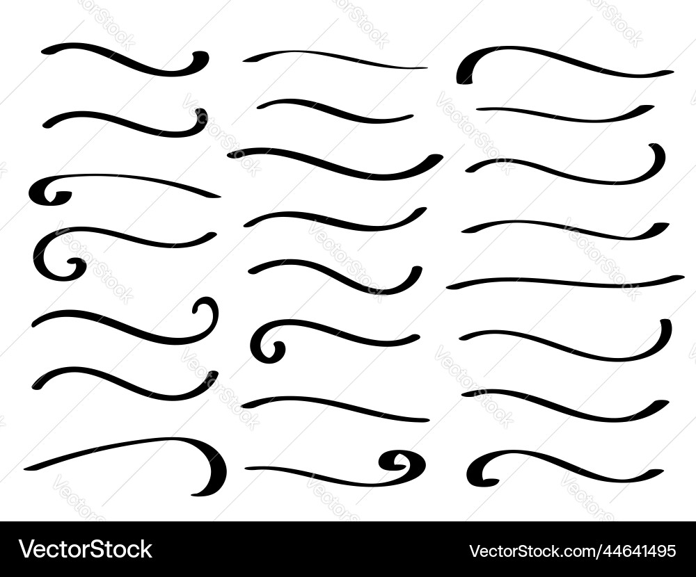 Swish doodle underline set hand drawn swoosh Vector Image