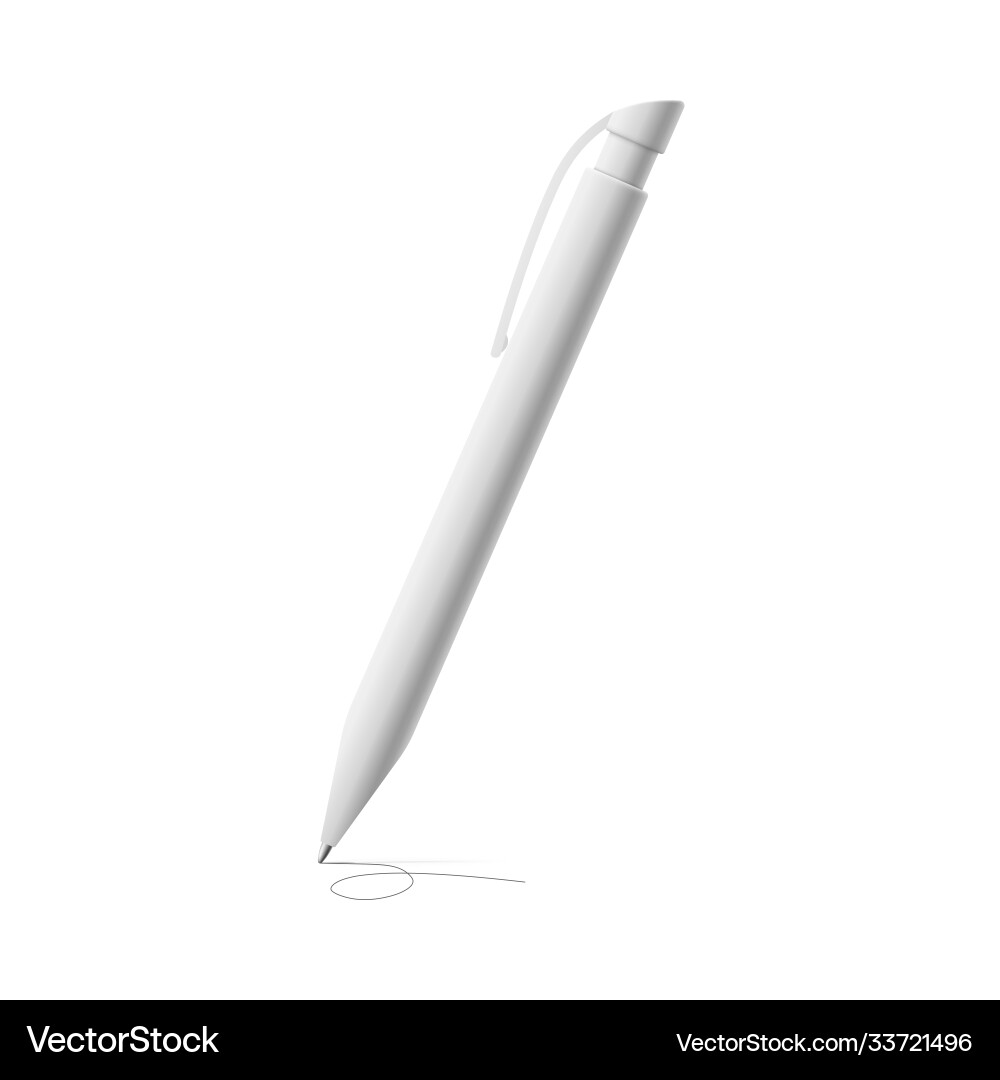 Ballpoint white plastic pen template realistic Vector Image