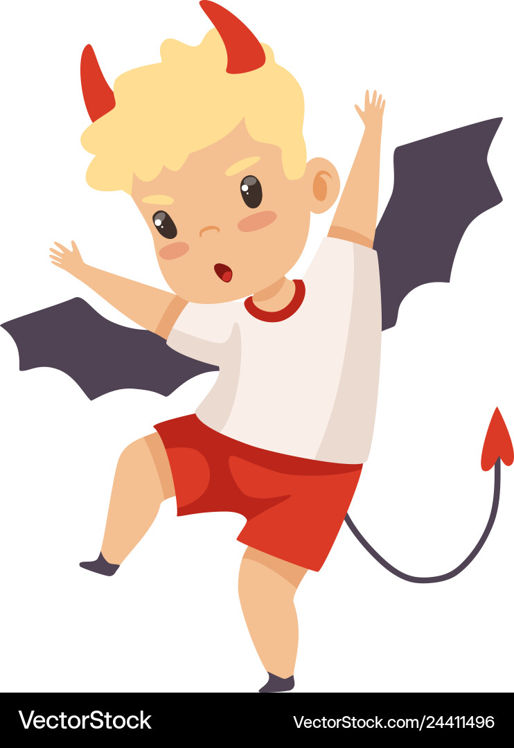 Cute boy devil naughty kid bad child behavior Vector Image