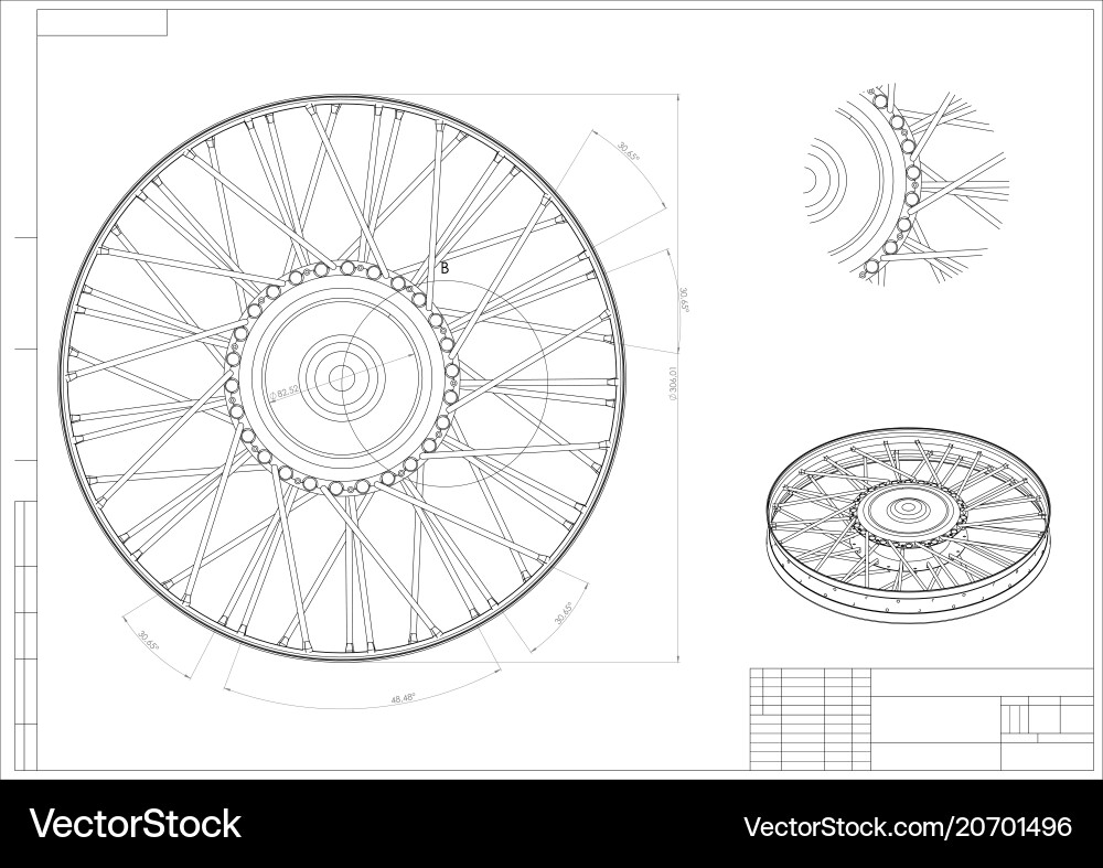 Drawing and 3d model wheels with needles Vector Image