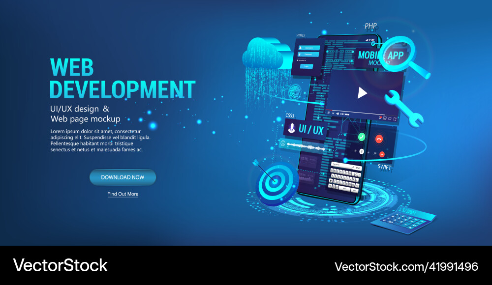 Mobile App Development Banner Royalty Free Vector Image