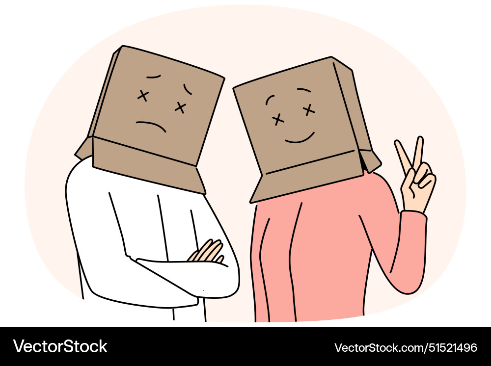 People with cardboard boxes on heads look Vector Image