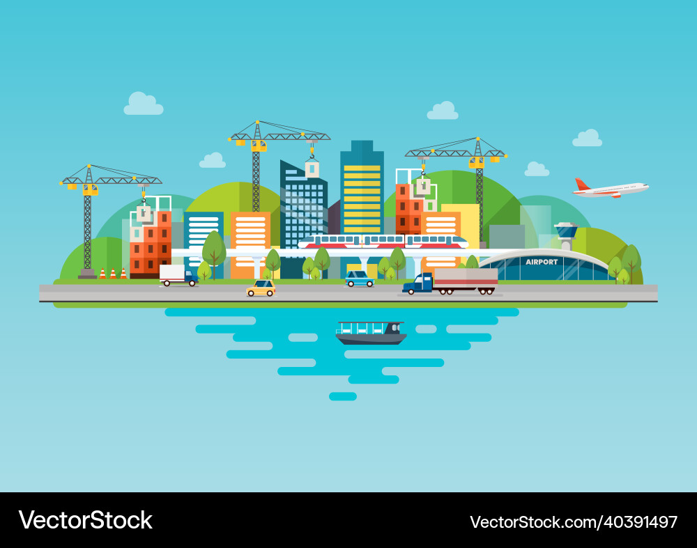Cityscape with infrastructure and building under Vector Image