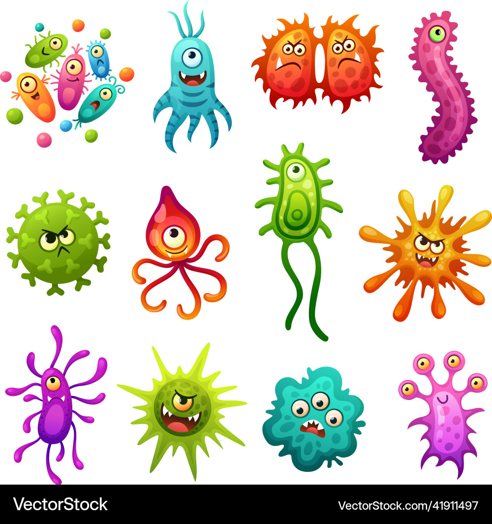Cute bacterias bacteria character cartoon germs Vector Image