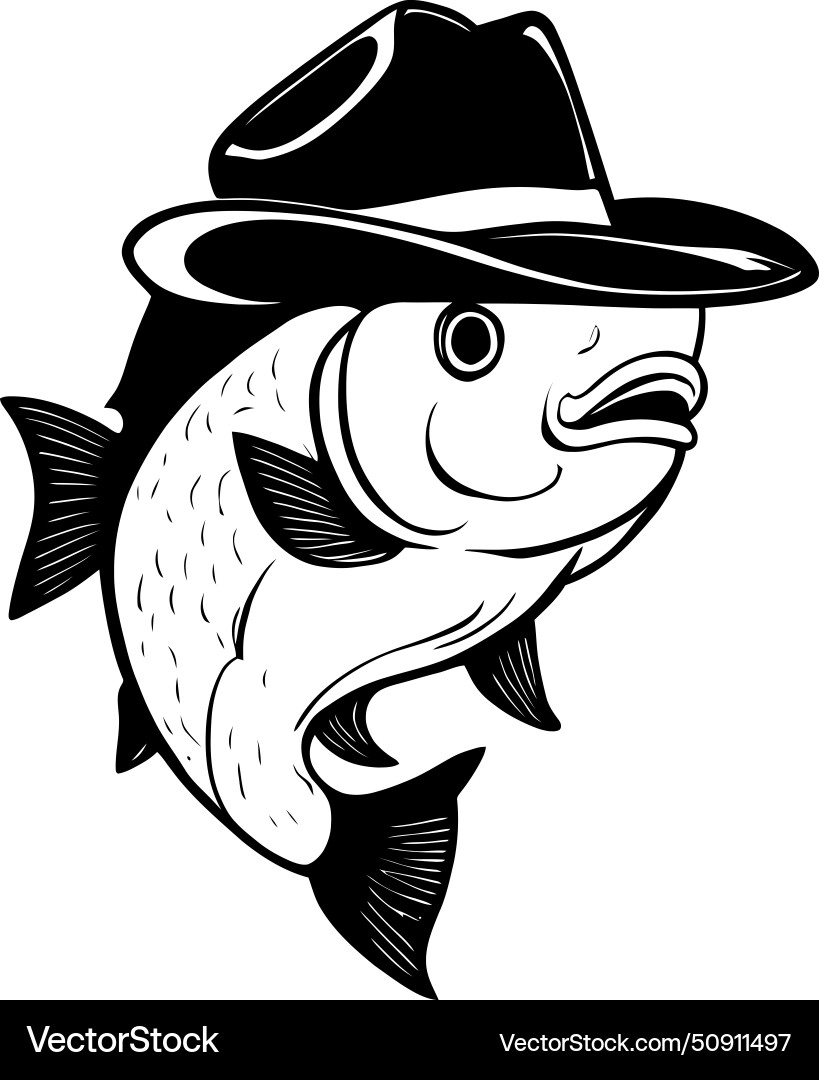 Fish wearing a hat cartoon on ar Royalty Free Vector Image