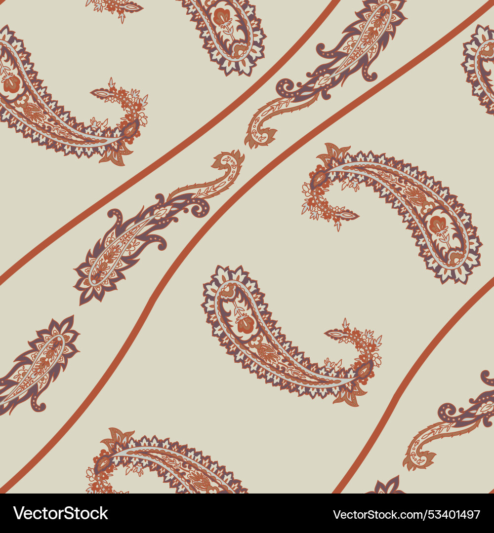 Retro brown paisley seamless design Royalty Free Vector