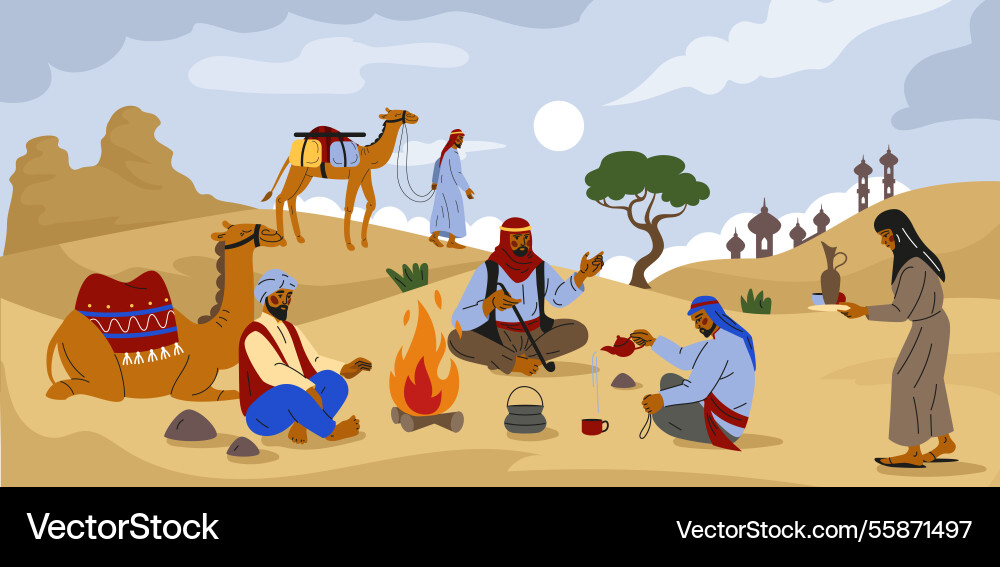 Saudi desert campfire landscape traditional Vector Image