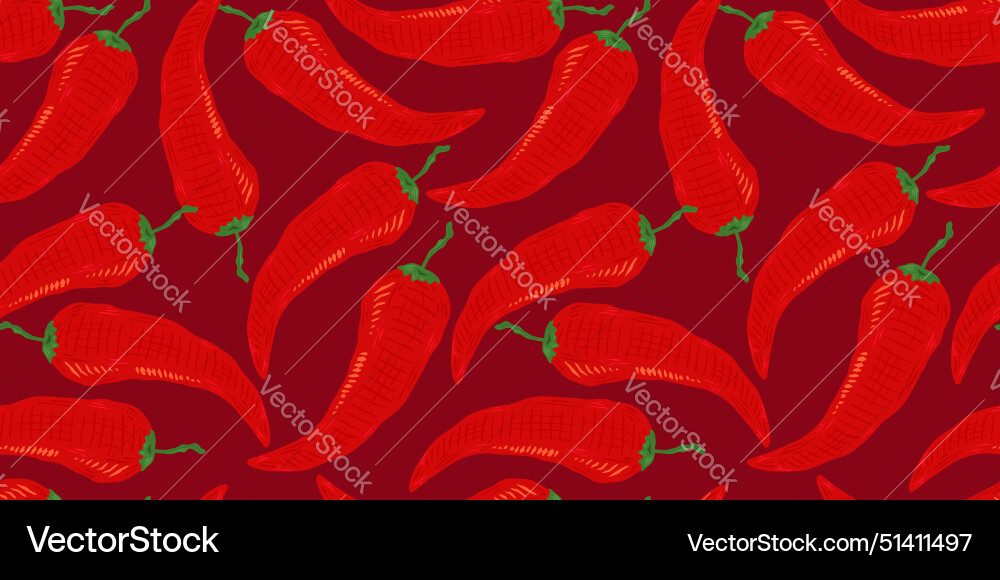 Seamless pattern of vintage chilli Royalty Free Vector Image