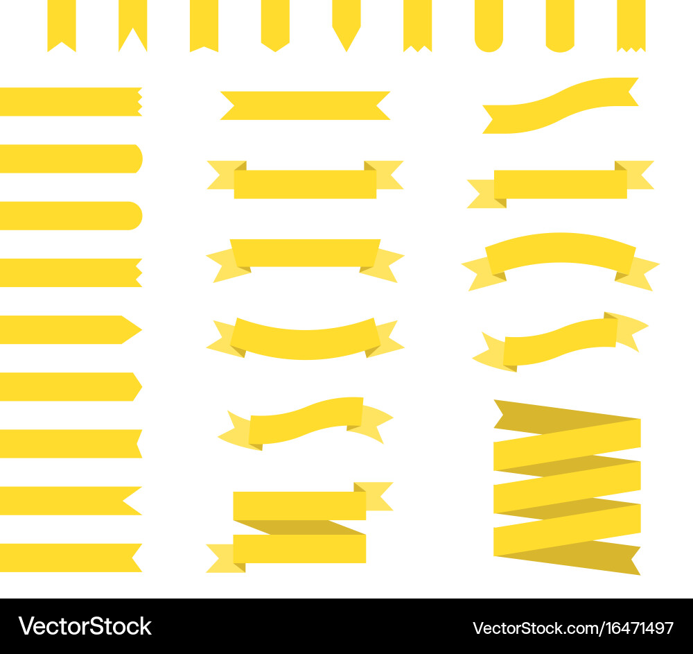 Yellow ribbons set ribbon banners flat Royalty Free Vector