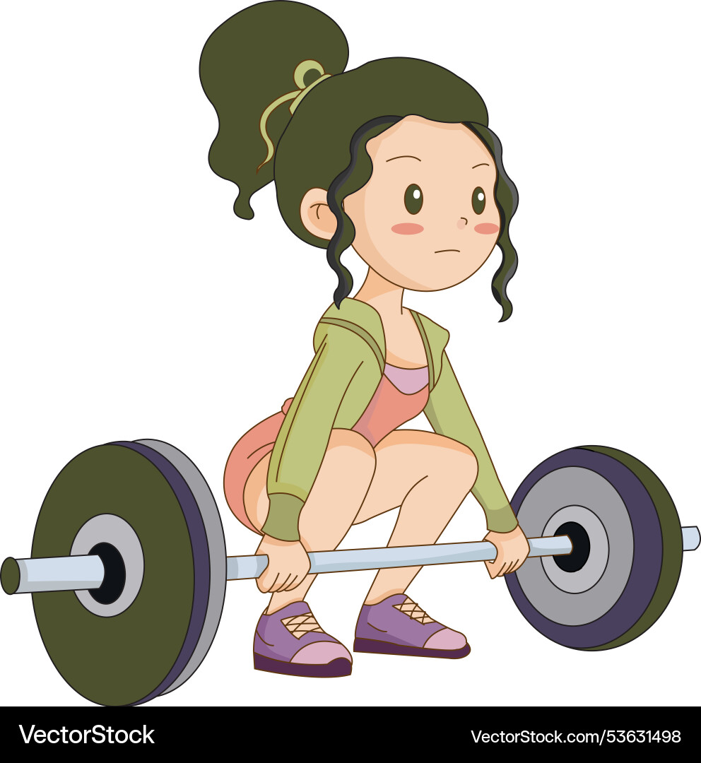 Cartoon girl lifting weights - fitness character Vector Image