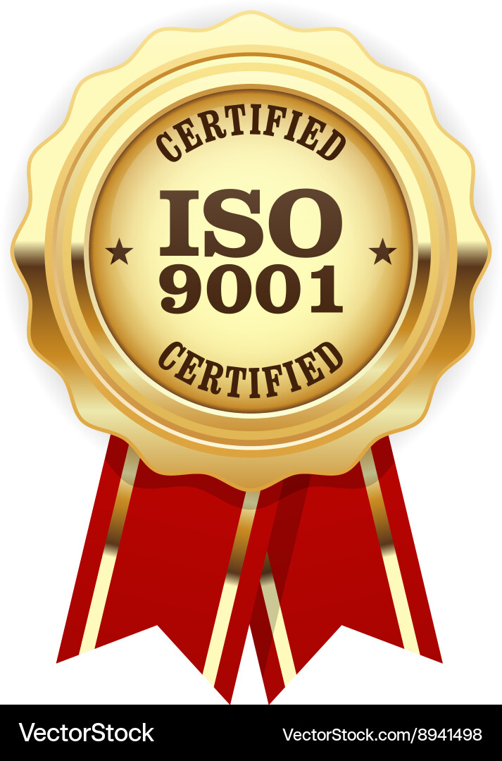 Iso 9001 certified - quality standard golden seal Vector Image