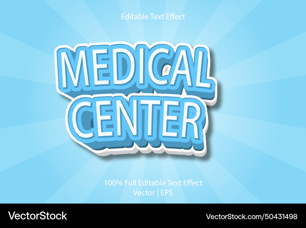 Medical center editable text effect 3 dimension Vector Image