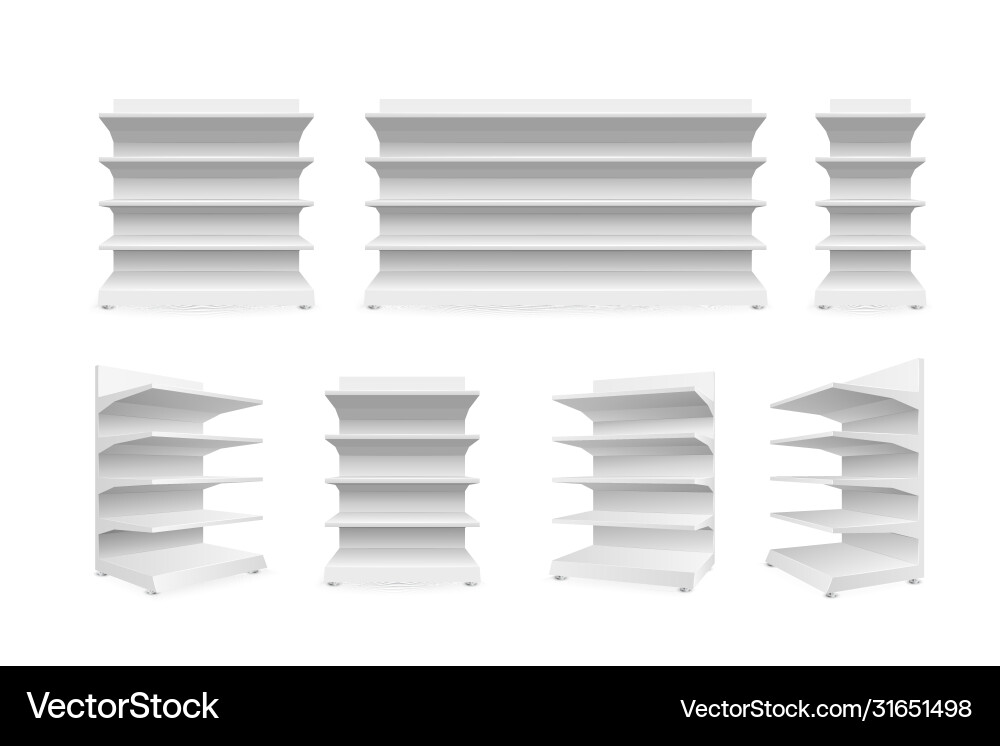 Set weiß leere Regale isoliert Lizenzfreies Vektorbild