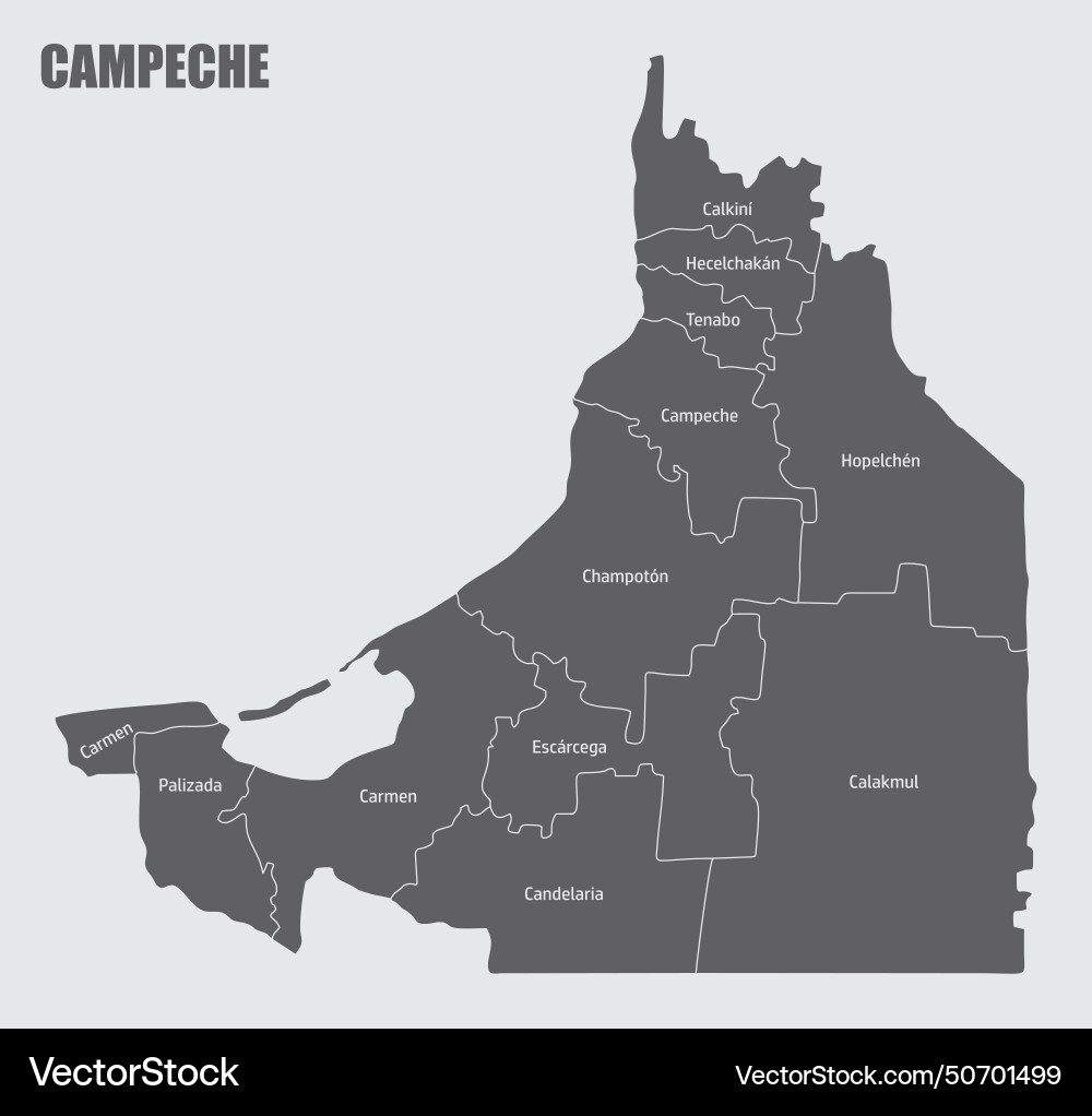 Campeche state administrative map Royalty Free Vector Image