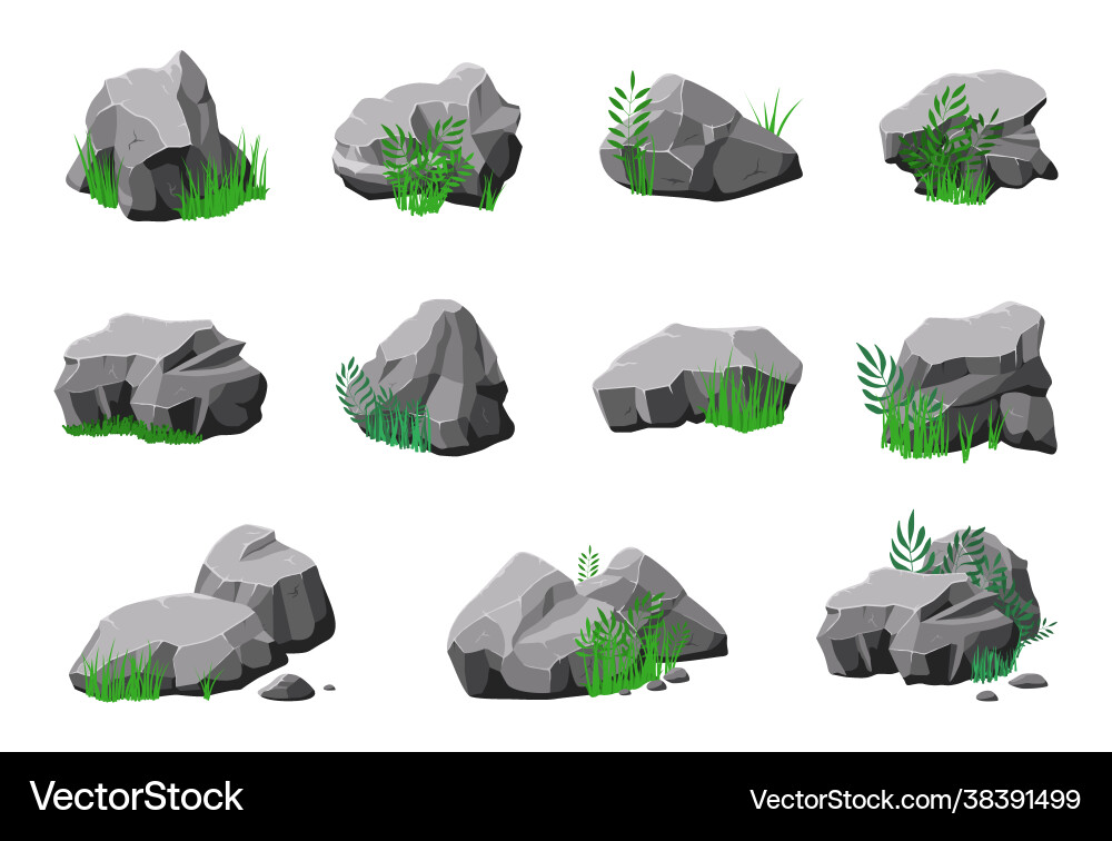 Cartoon Rocks in Green Grass Royalty Free Vector Image