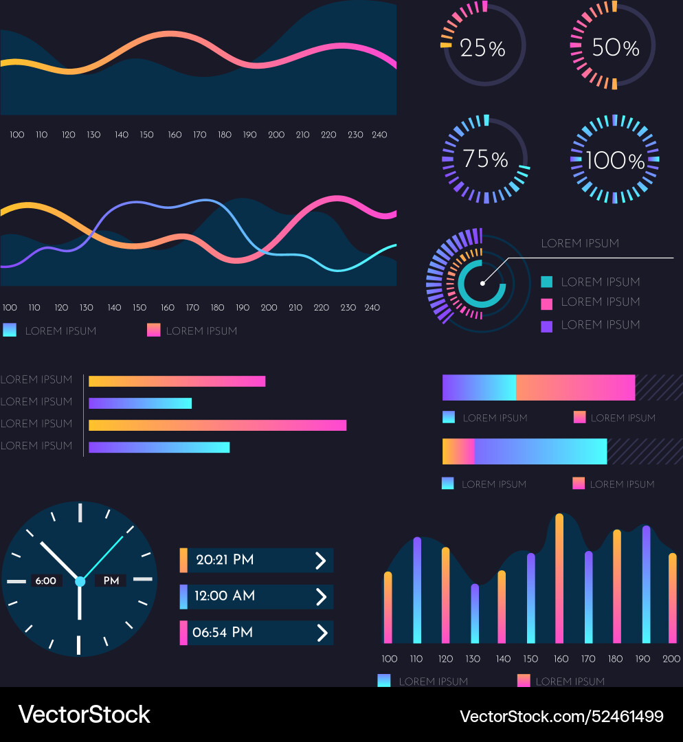 Dashboard infographic element collection Vector Image