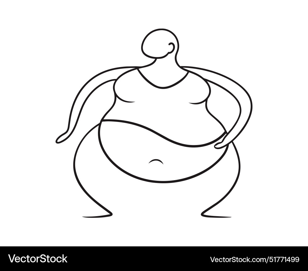 Fat woman continuous line art drawing on white Vector Image