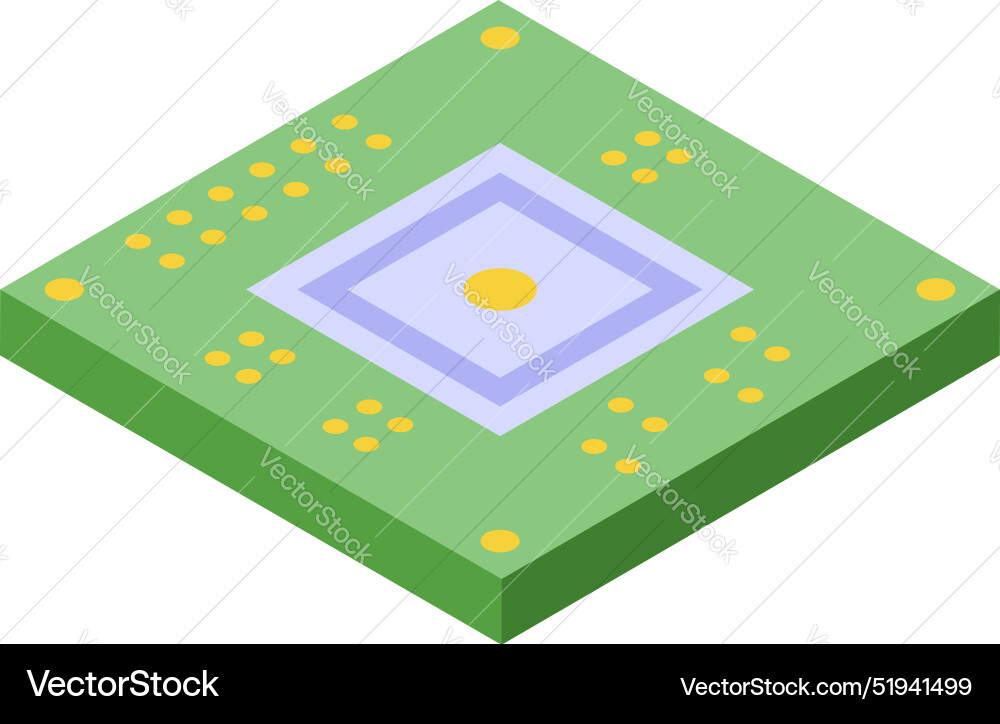 Green computer chip isometric Royalty Free Vector Image