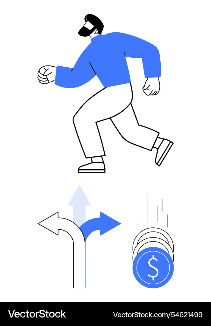 Man running towards financial gain represented Vector Image