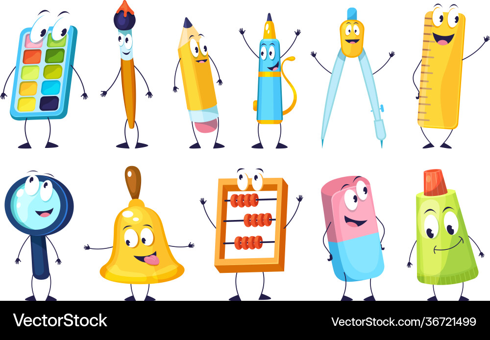 Smiling School Supplies Characters Royalty Free Vector Image