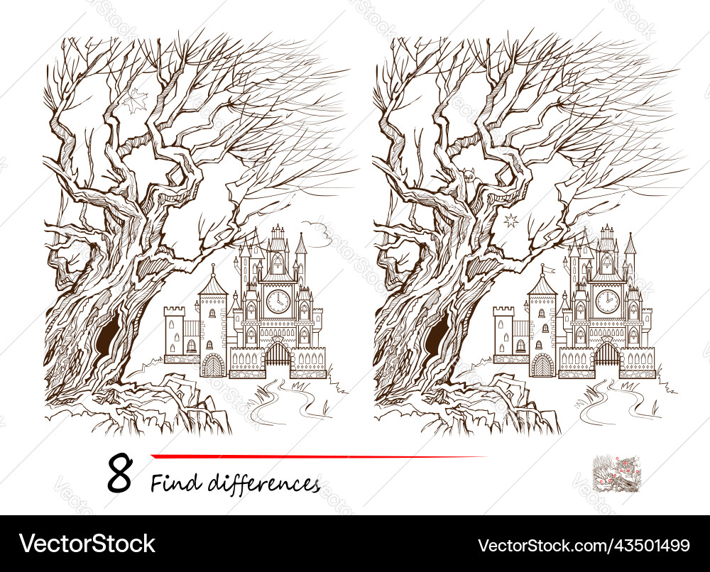Spot the 8 Differences: Castle Puzzle Royalty Free Vector