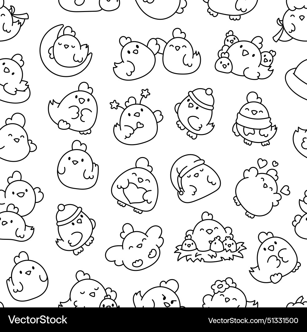 Cute chicken seamless pattern coloring page Vector Image