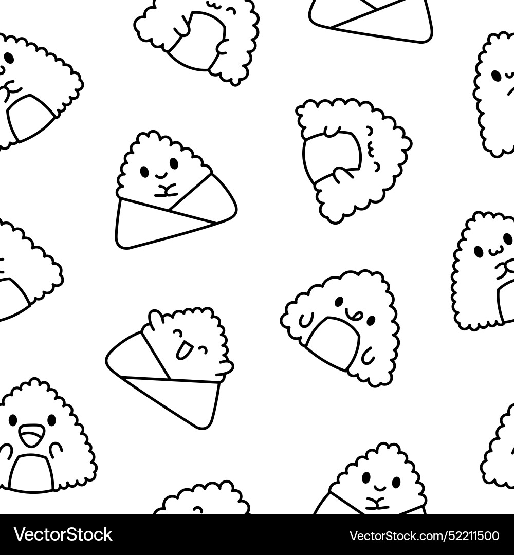 Cute kawaii onigiri coloring page Royalty Free Vector Image