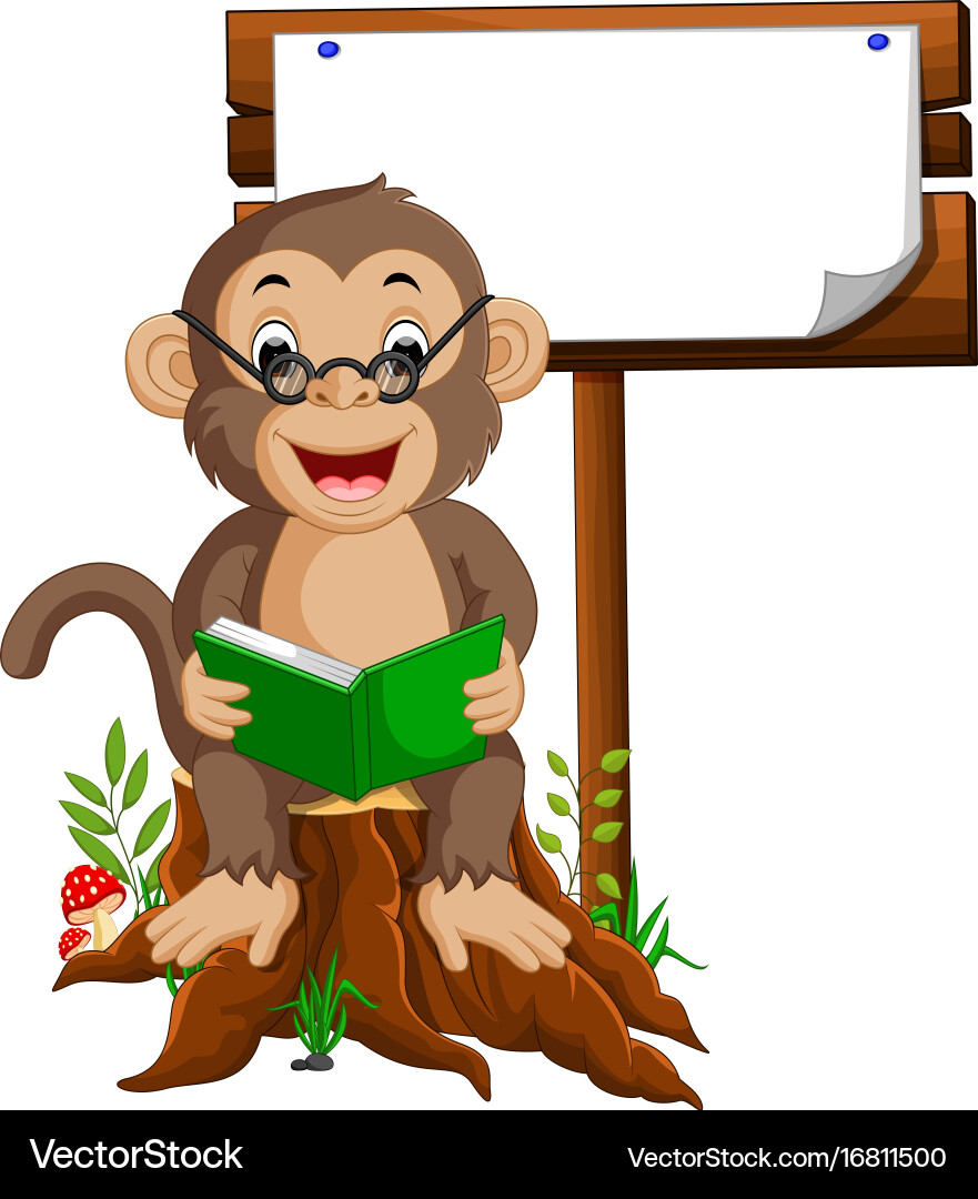 Monkey reading a book Royalty Free Vector Image