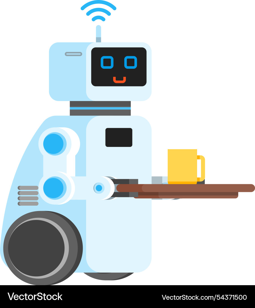 Robot waiter with restaurant food on tray Vector Image