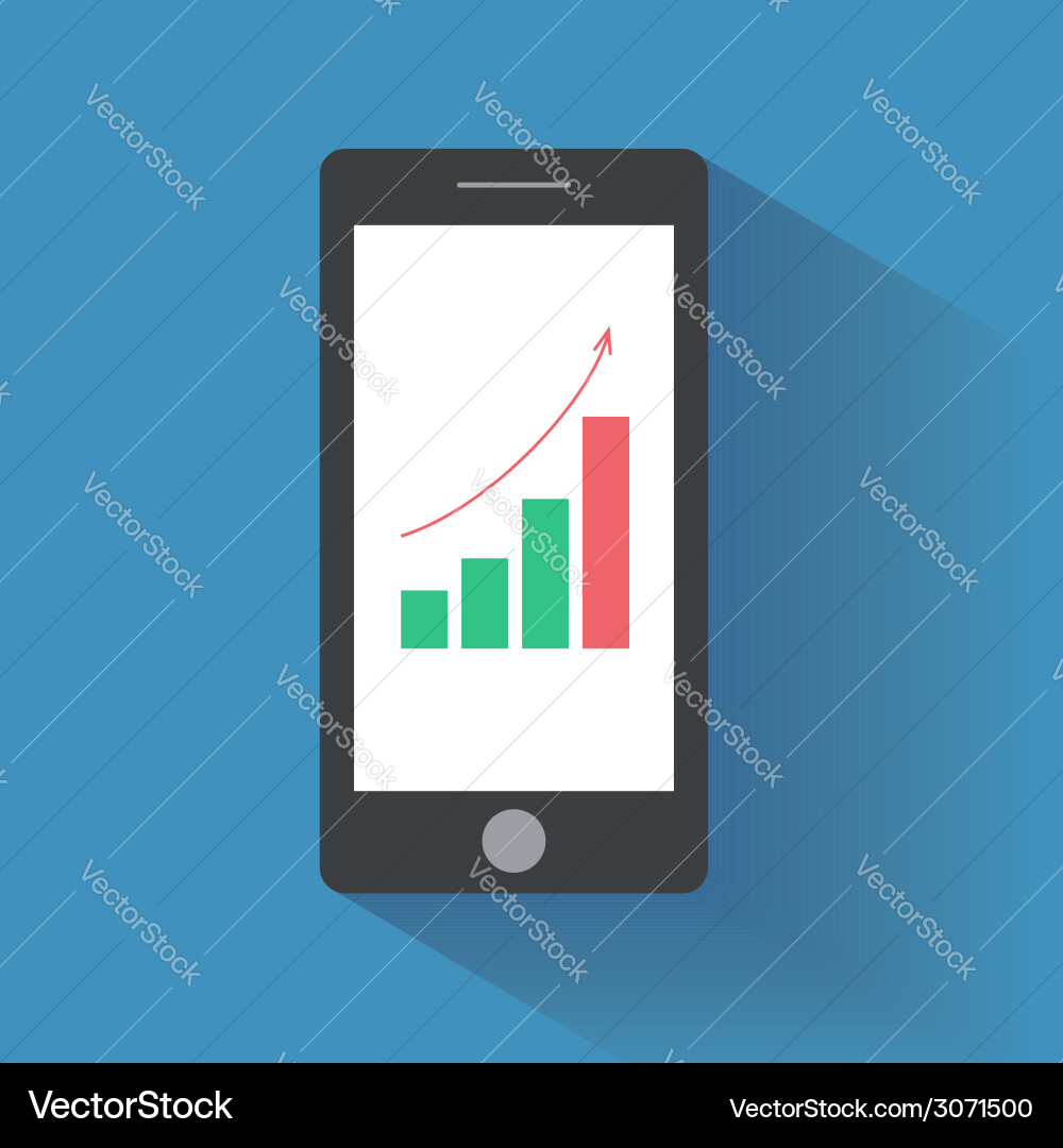Smart phone with increasing bar chart Royalty Free Vector
