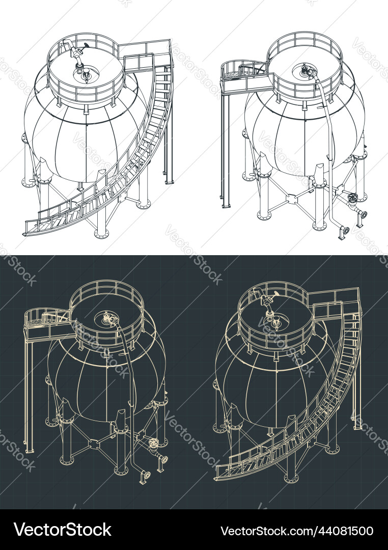Spherical storage tank isometric blueprints Vector Image
